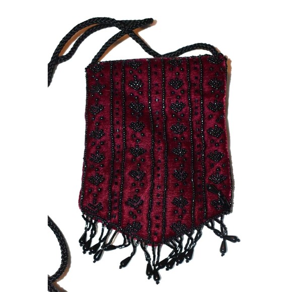 Handmade | Bags | Womens Velvet Beaded Dark Red Handbag Shoulder ...
